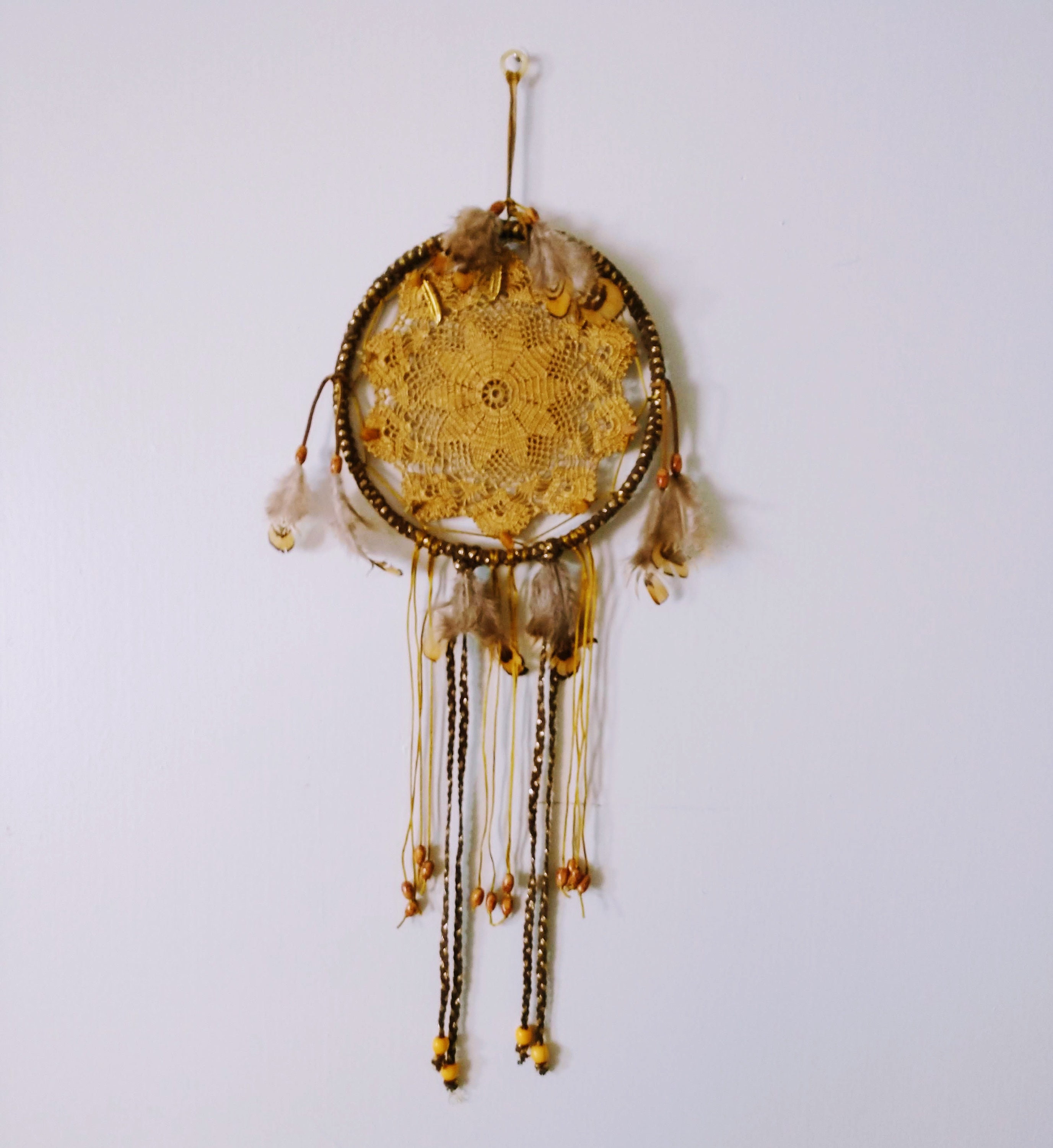 Gold Vintage Crochet Doily- Memory Keeper- Wall Hanging-dream Catcher ...