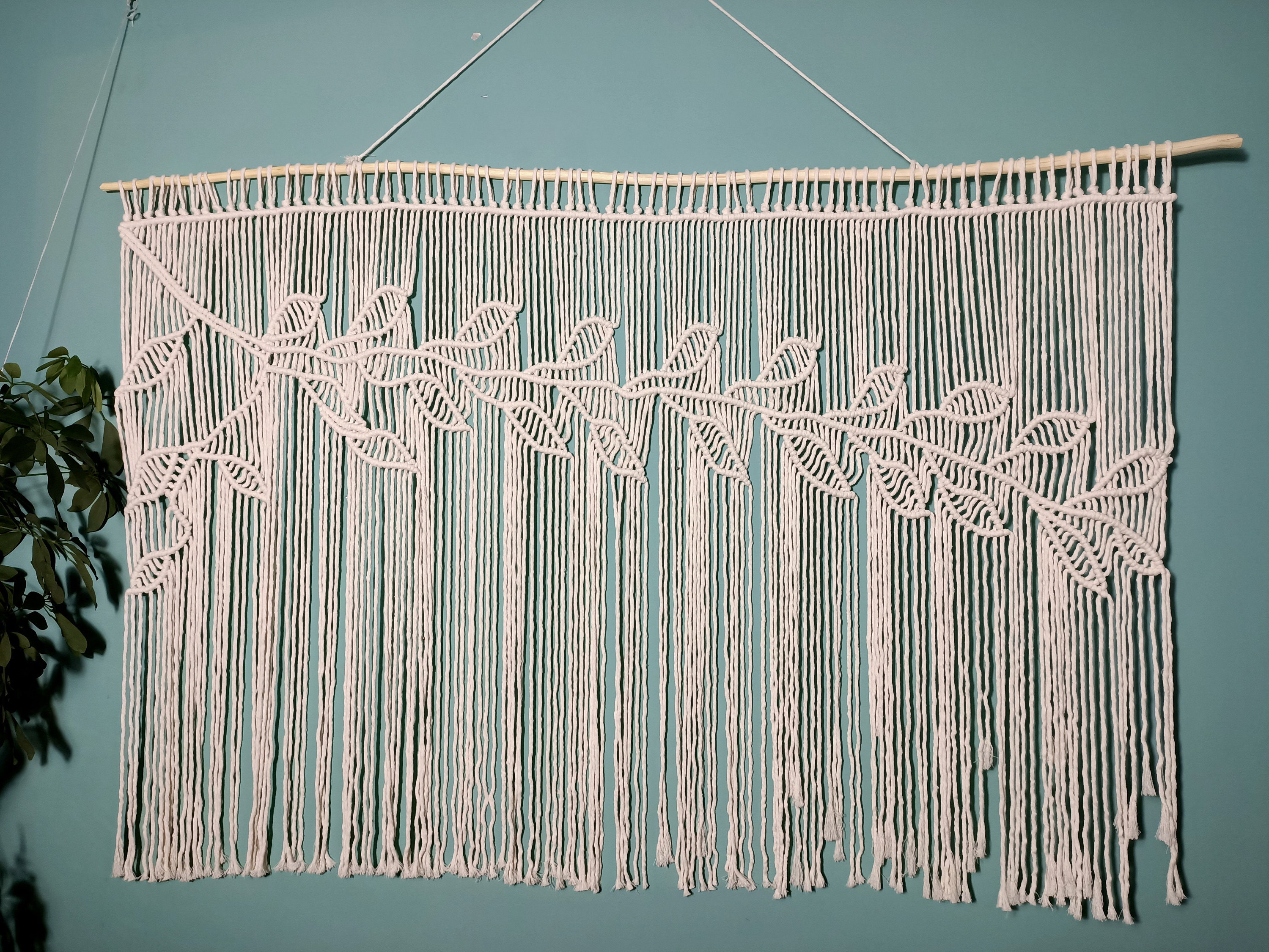 Macrame Wall Hanging Tree Branches With Leaves, Pattern Macrame Wall ...