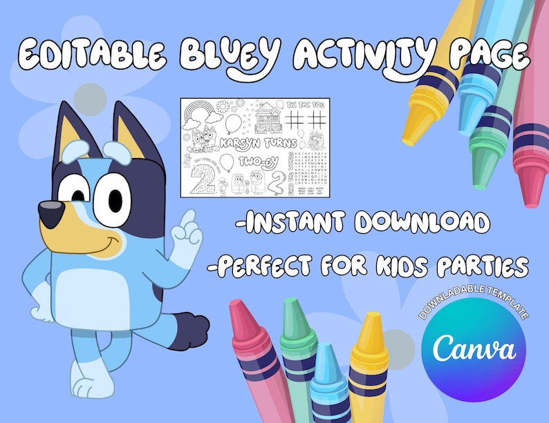 Bluey EDITABLE Birthday Activity + Coloring Mat - Etsy Australia