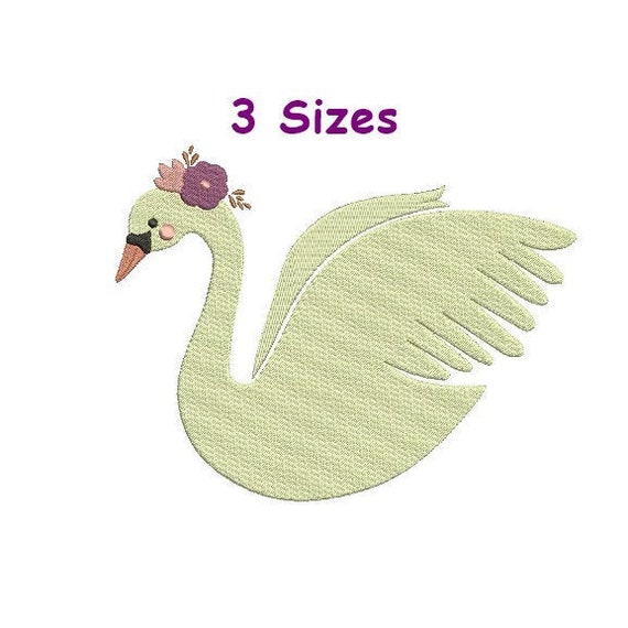 Swan Machine Embroidery Design Swan With Flowers Embroidery - Etsy