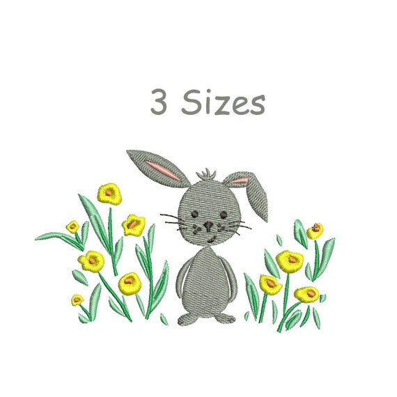 Rabbit Embroidery Design Rabbit With Floral Embroidery | Etsy