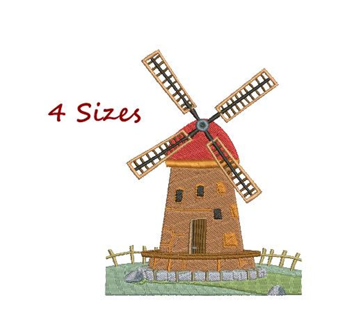 Windmill Machine Embroidery Design, Farm Windmill Embroidery, Dutch ...