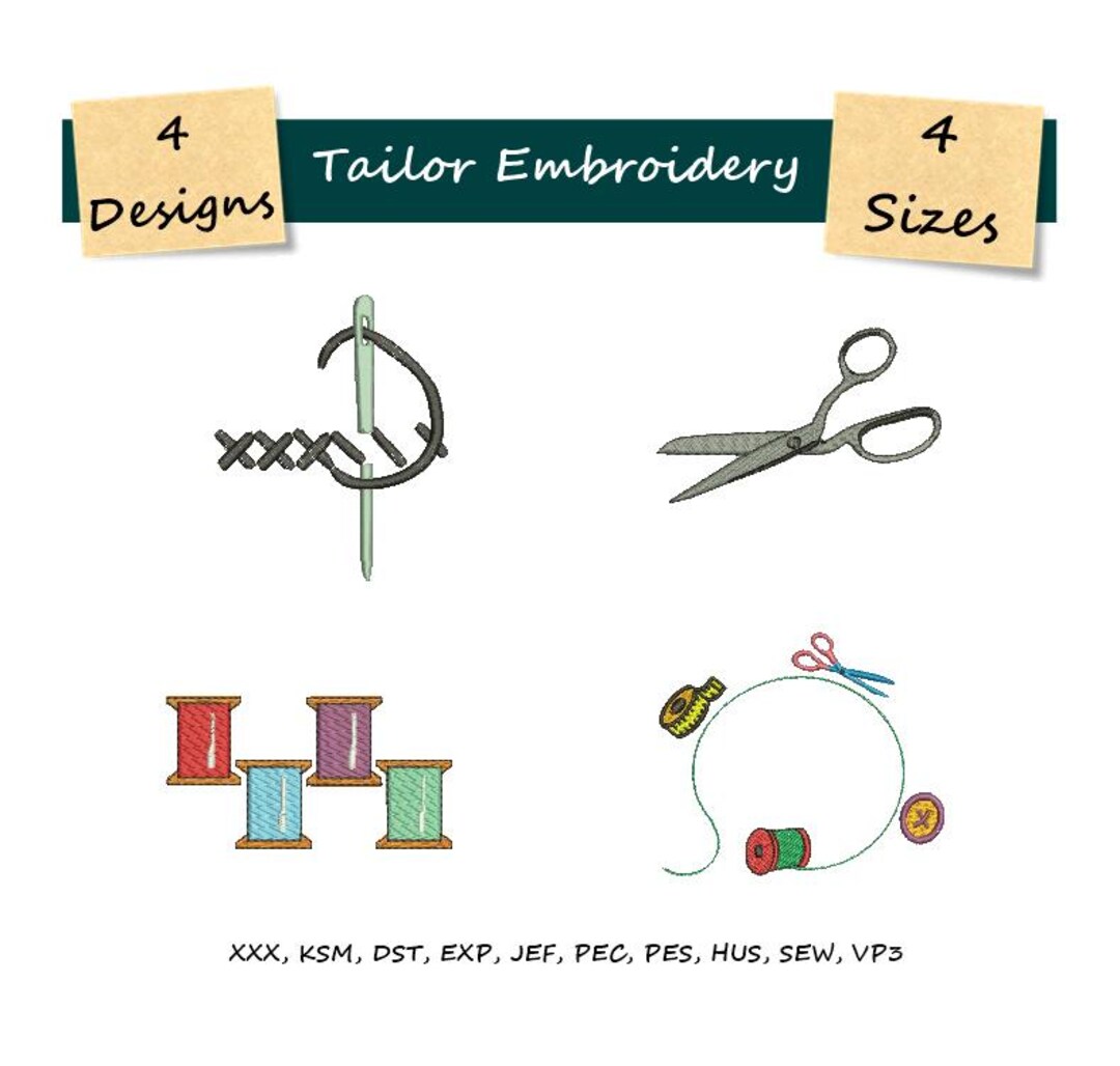 Scissors Machine Embroidery - Tailor Wreath Design - 4 Sizes - Needle ...