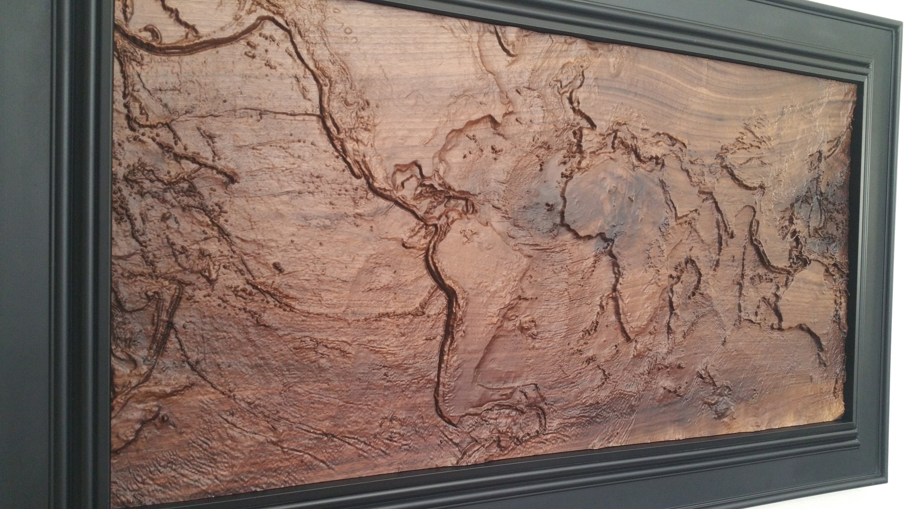 3d Topography of the World Engraved From Solid Walnut and Finished With ...