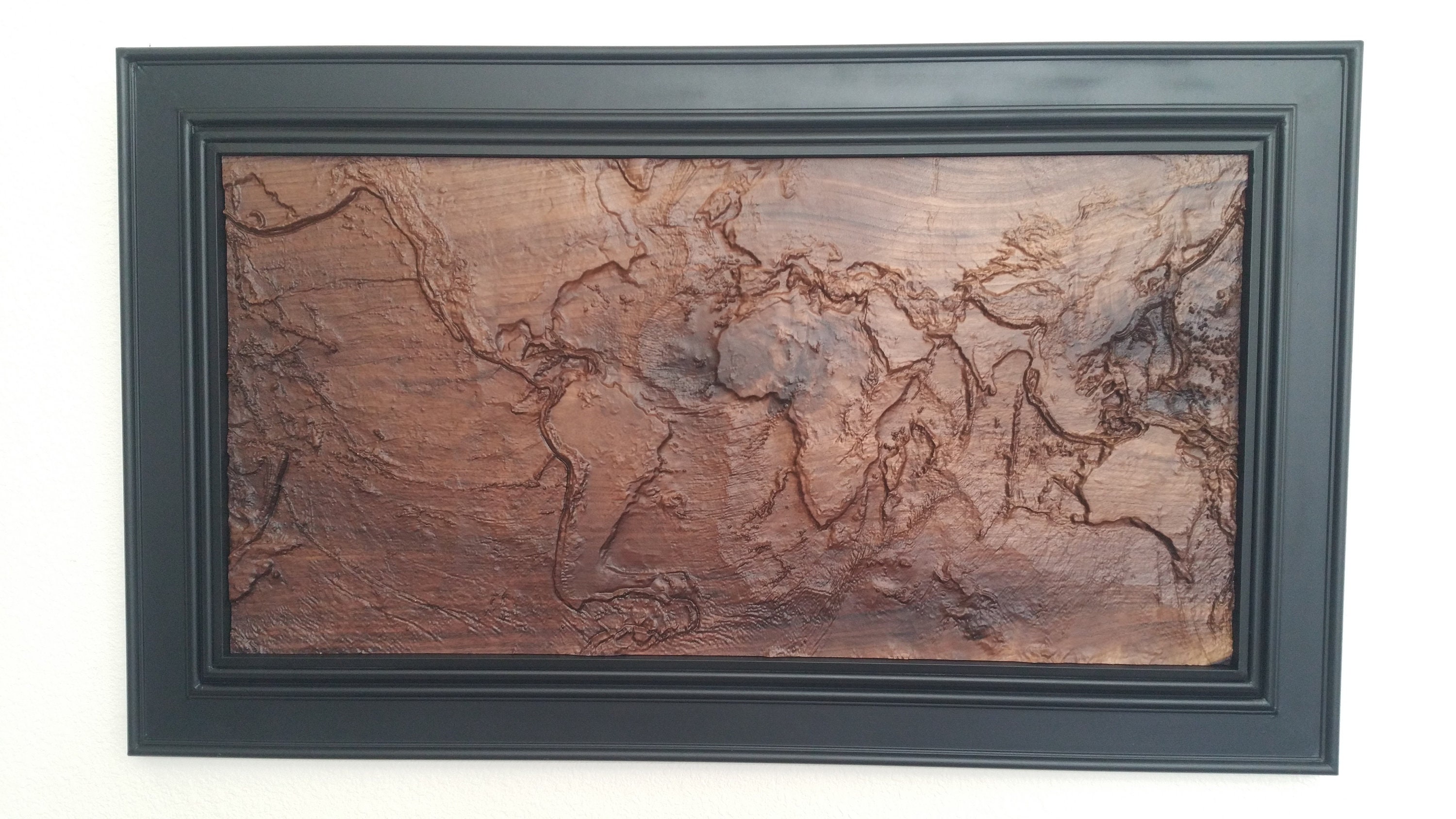 3d Topography of the World Engraved From Solid Walnut and Finished With ...