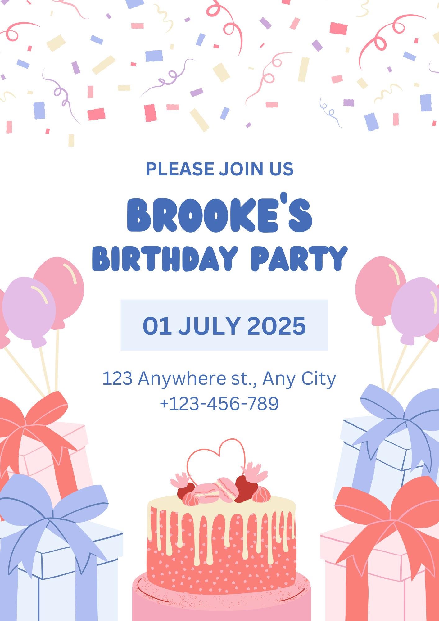 Editable Birthday Flyer Template – Fun Pastel Design for Boys & Girls ...