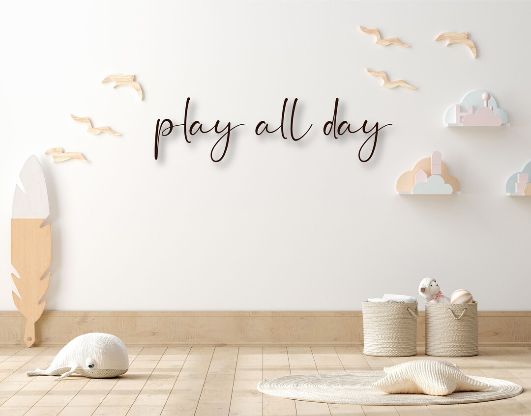 Play All Day Word Cutout | Let's Play Word Cutout | Playroom Wall Decor ...