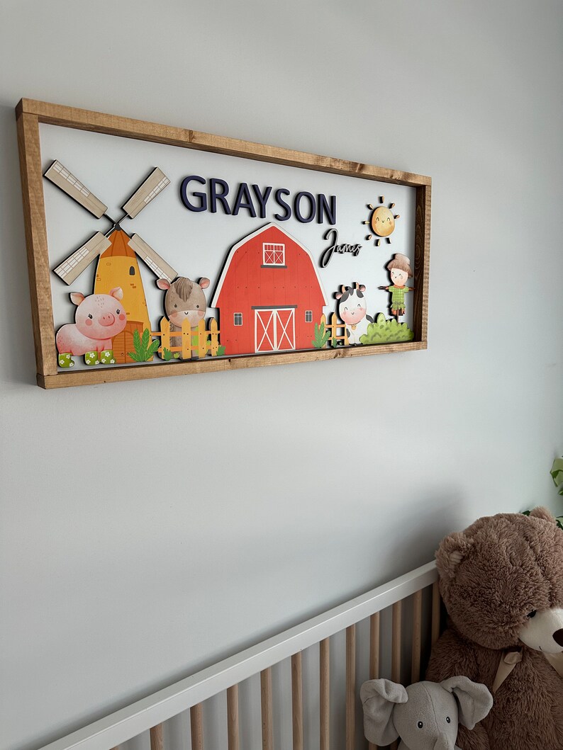 Farm Nursery Name Sign, Personalized Baby Gift, Farm Animals, Baby Farm ...
