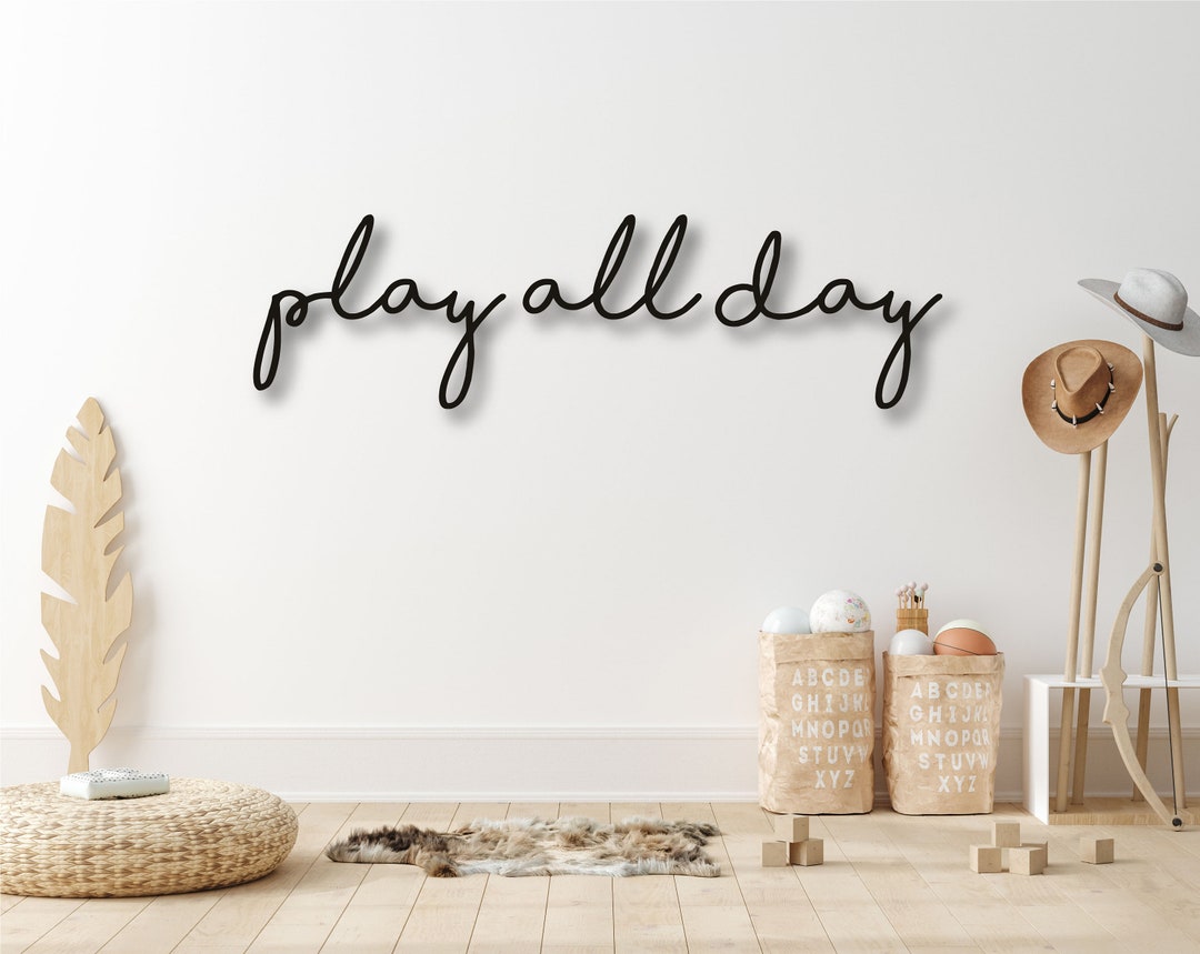Play All Day Word Cutout | Playroom Decor Sign | Kids Room Wall Decor ...