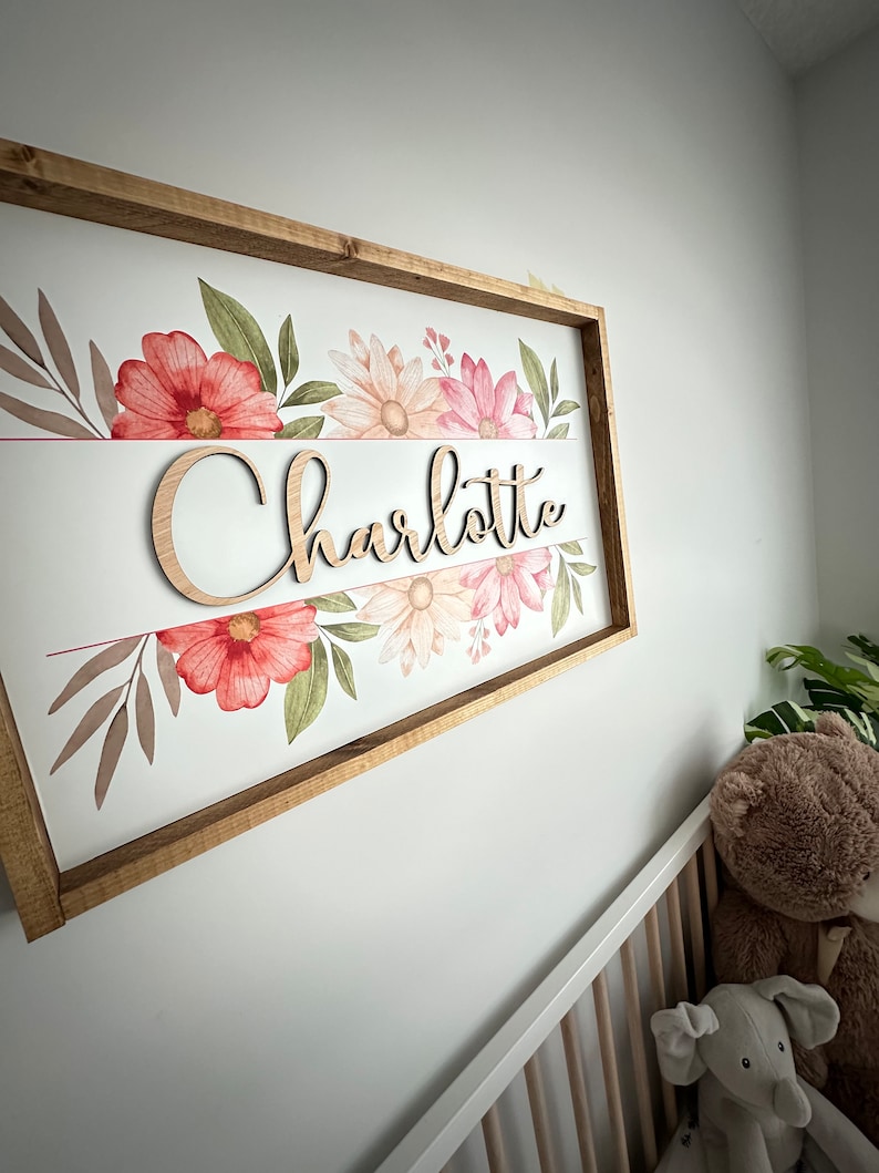 Floral Nursery Name Sign Baby Girl Name Sign Flower Nursery - Etsy