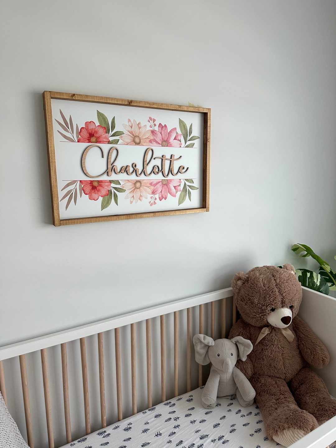 Floral Nursery Name Sign, Baby Girl Name Sign, Flower Nursery Sign ...