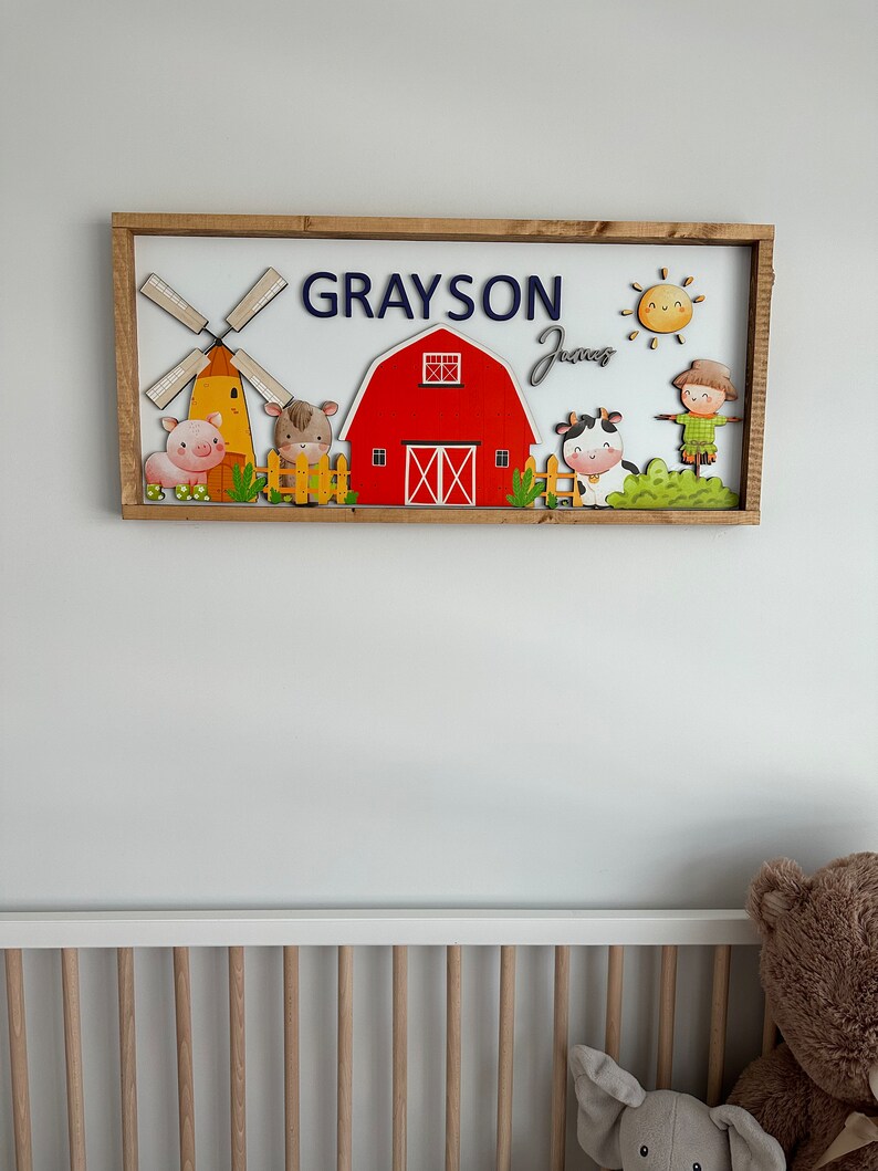 Farm Nursery Name Sign, Personalized Baby Gift, Farm Animals, Baby Farm ...