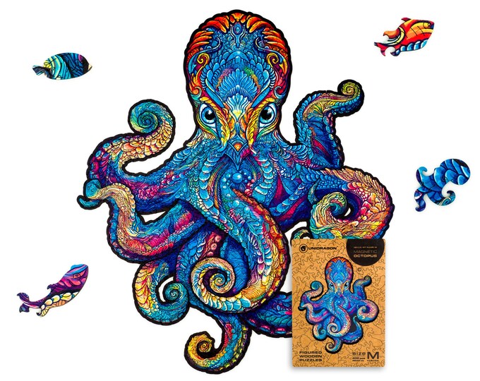 UNIDRAGON Animals Wooden Jigsaw Puzzle | Magnetic Octopus | Original ...