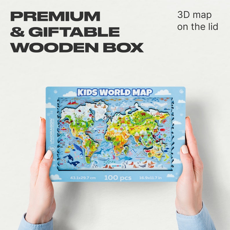 Wooden World Map Puzzle Kids World Map UNIDRAGON World - Etsy