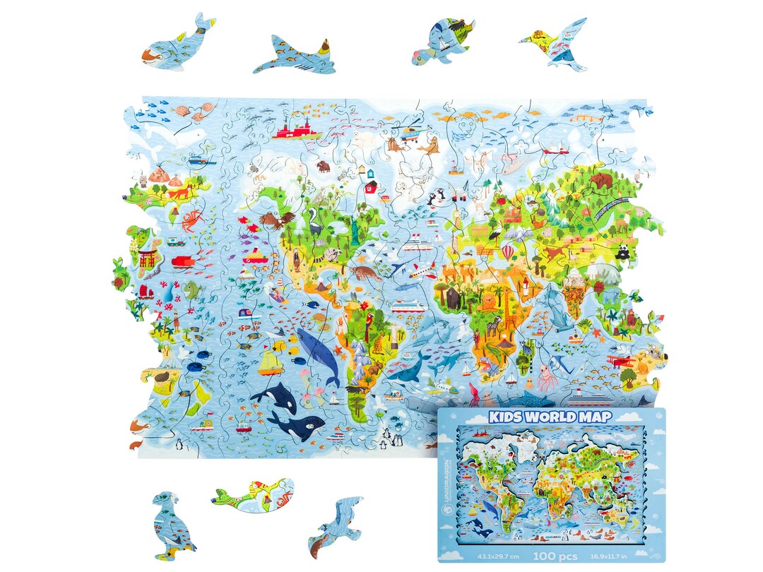 Wooden World Map Puzzle | Kids World Map | UNIDRAGON | World Map Puzzle ...