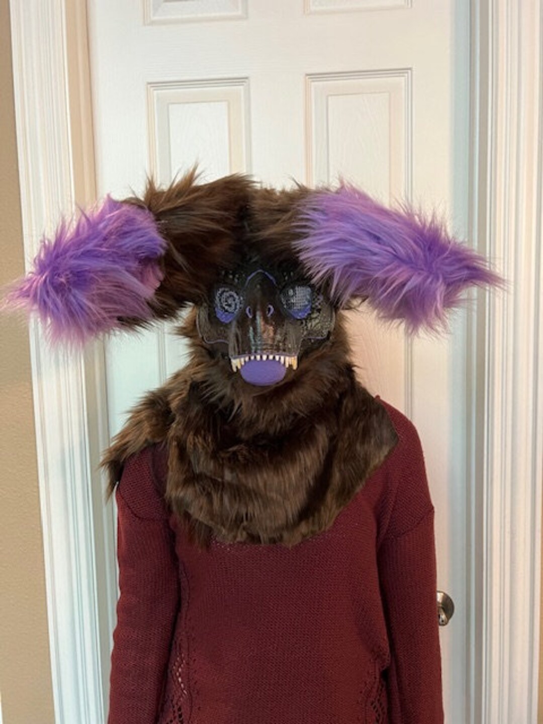 Brown and Purple Dino Mask With Oversize Ears and Tail - Etsy