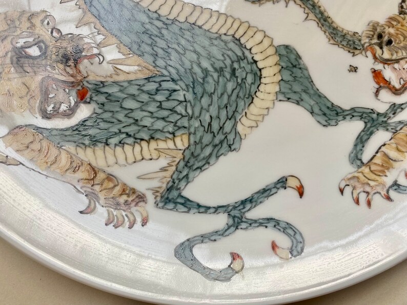Vintage Oriental Porcelain Hand Painted Dragon&tiger Plate - Etsy