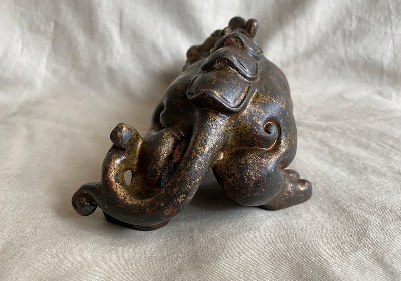 Antique Chinese Archaic Gold Gilded Bronze Fu Dragon Statue - Etsy