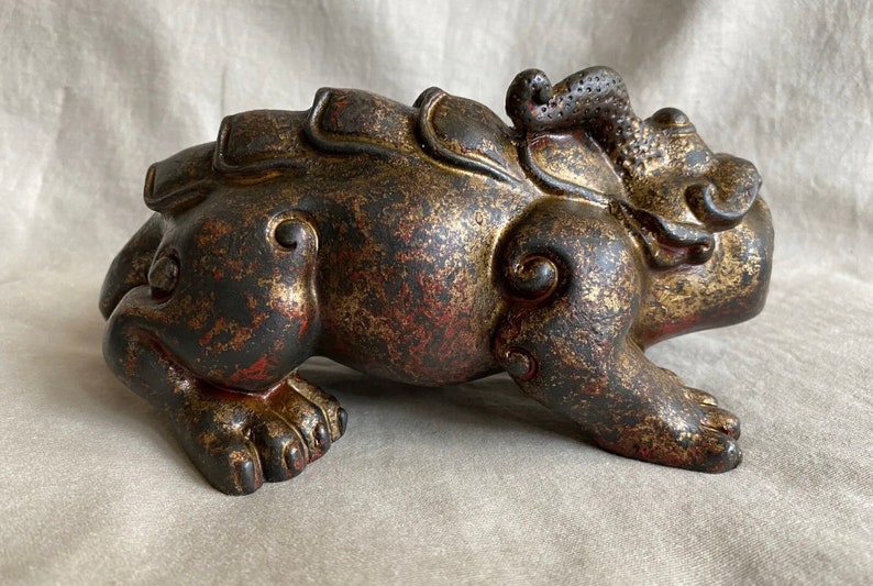 Antique Chinese Archaic Gold Gilded Bronze Fu Dragon Statue - Etsy