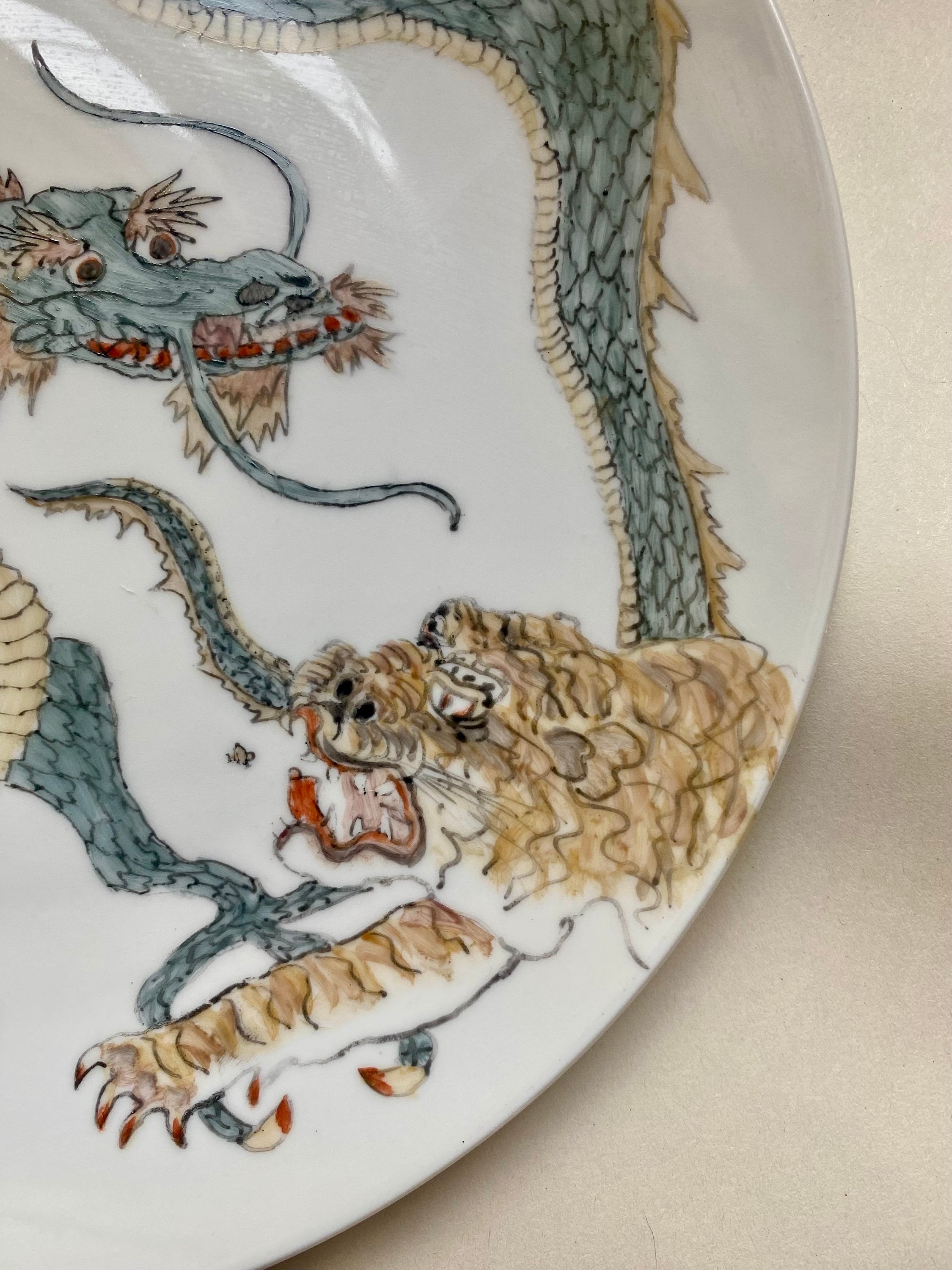 Vintage Oriental Porcelain Hand Painted Dragon&tiger Plate - Etsy