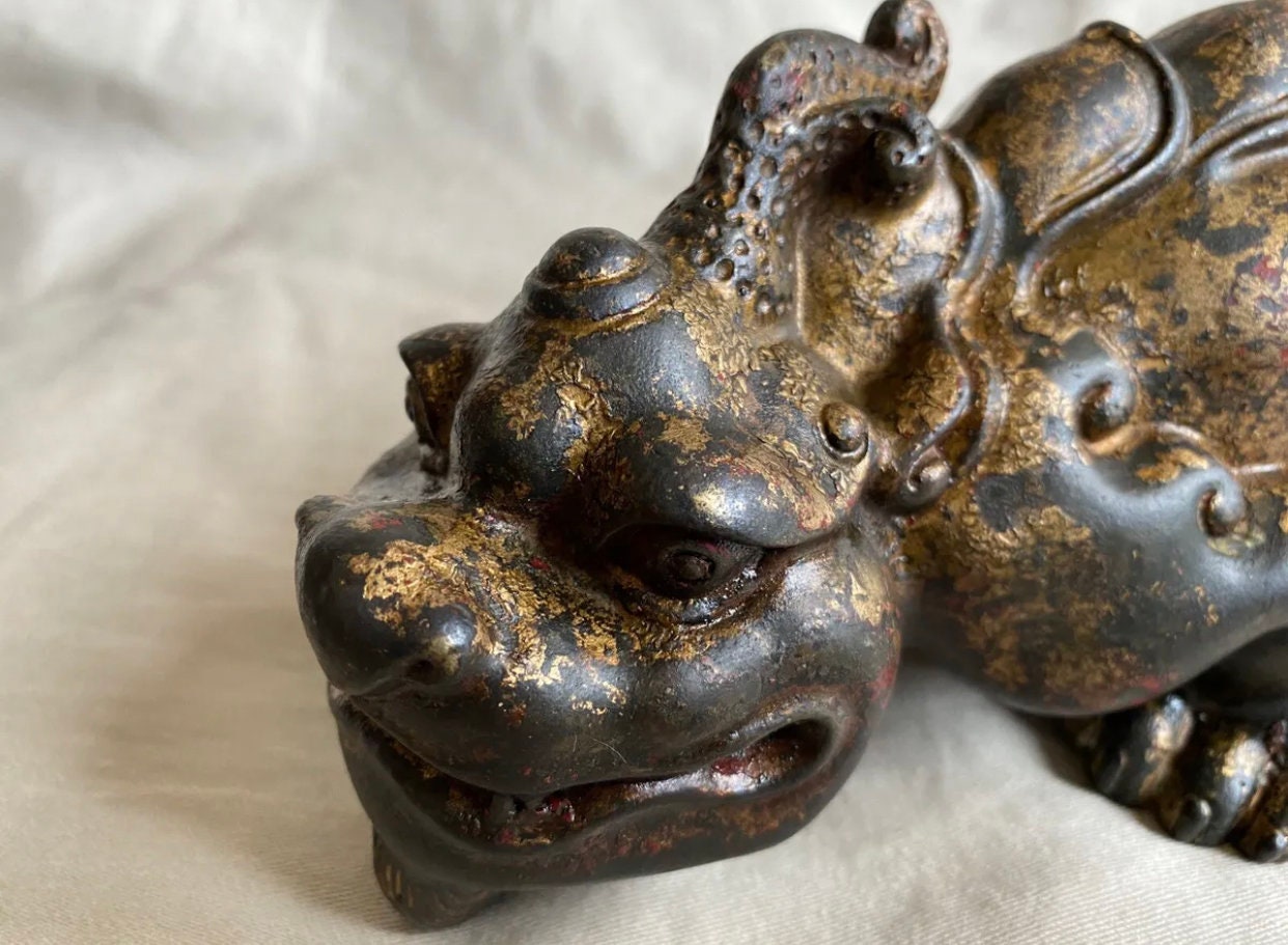 Antique Chinese Archaic Gold Gilded Bronze Fu Dragon Statue - Etsy