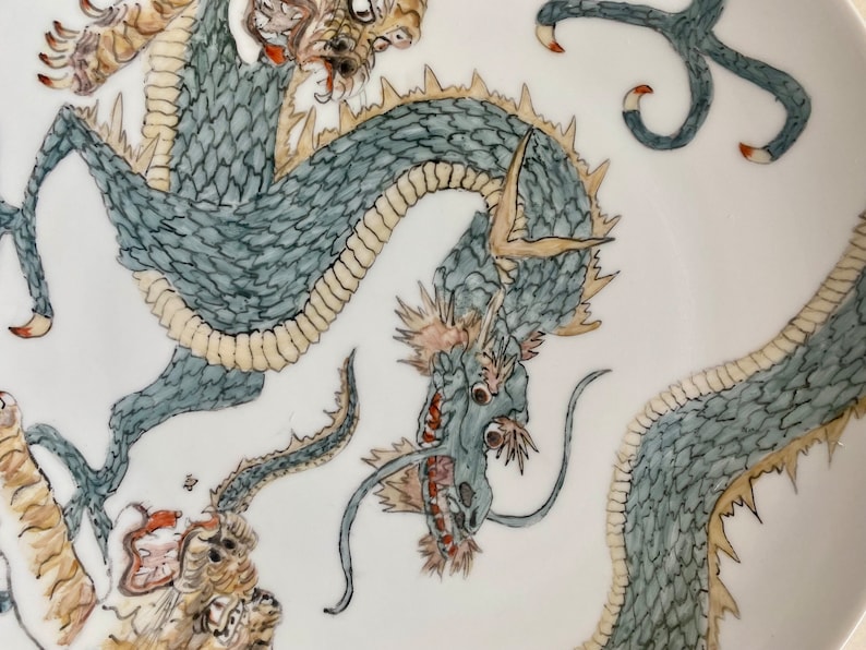 Vintage Oriental Porcelain Hand Painted Dragon&tiger Plate - Etsy