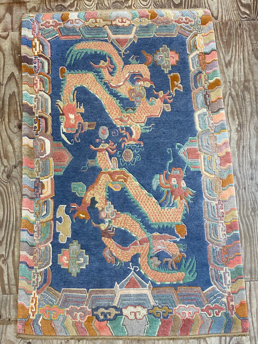 Vintage Tibetan Hand Knotted Dragon Design Carpet - Etsy