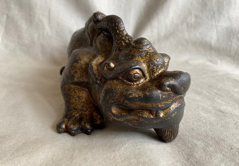 Antique Chinese Archaic Gold Gilded Bronze Fu Dragon Statue - Etsy