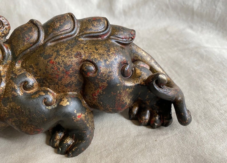 Antique Chinese Archaic Gold Gilded Bronze Fu Dragon Statue - Etsy
