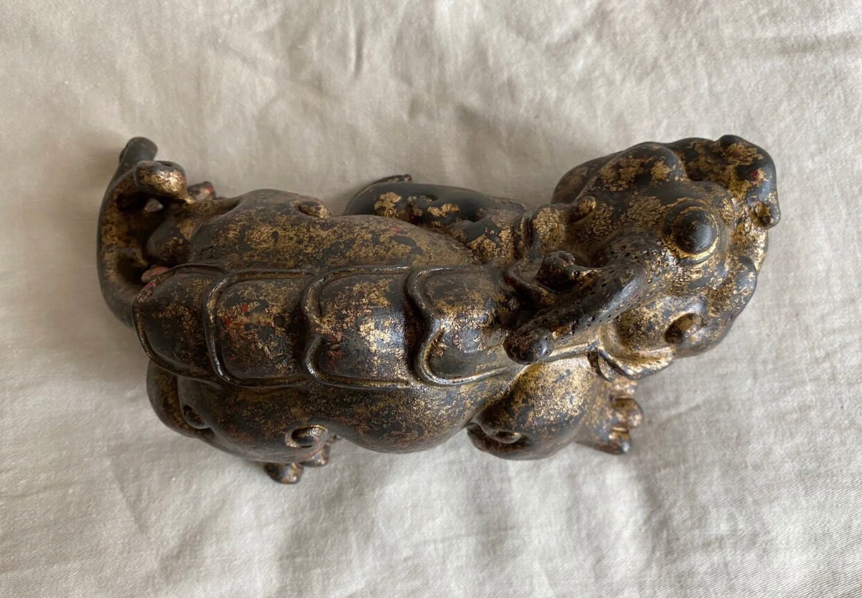 Antique Chinese Archaic Gold Gilded Bronze Fu Dragon Statue - Etsy
