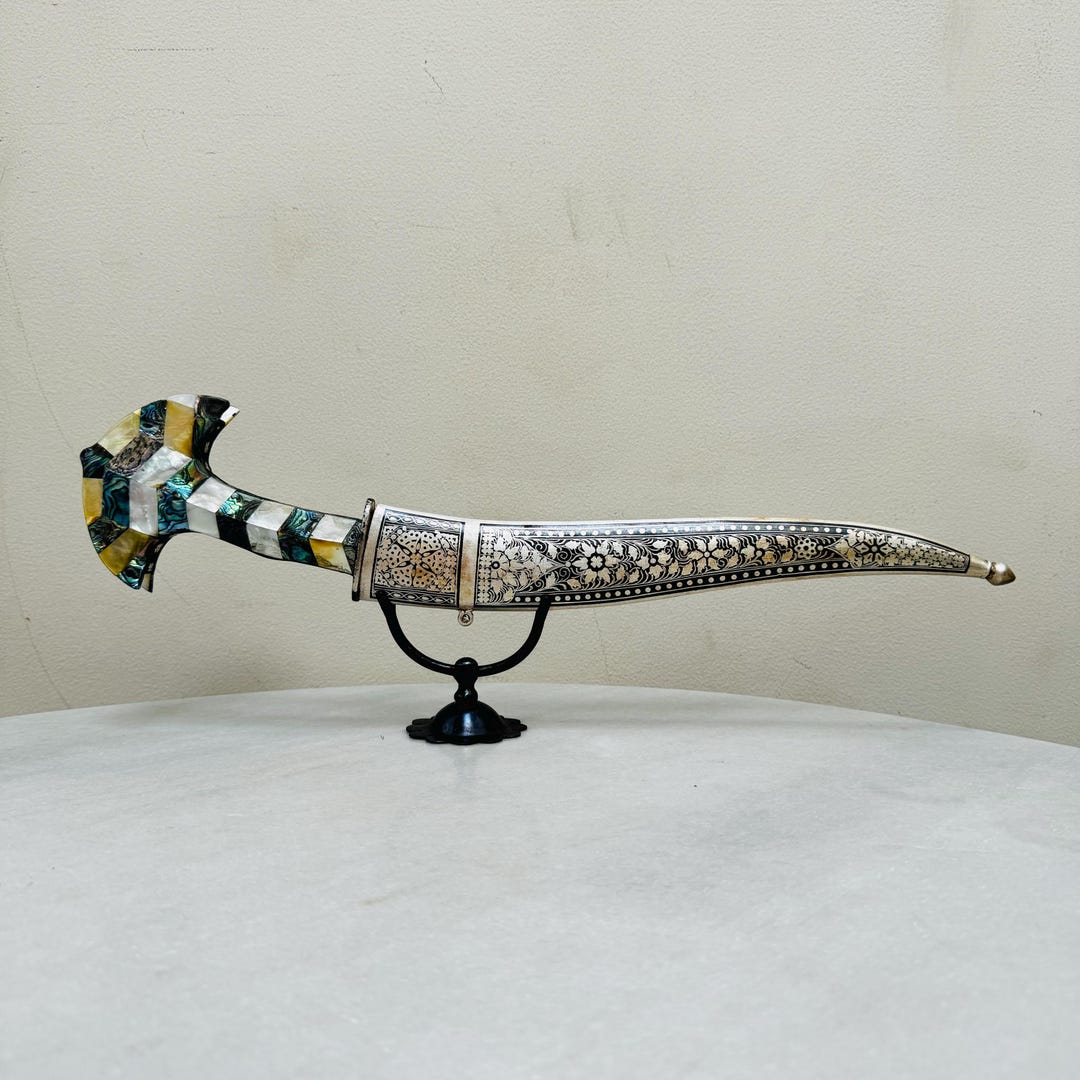 Indian Handcrafted Dagger With Mother of Pearl Crown Hilt in Silver ...