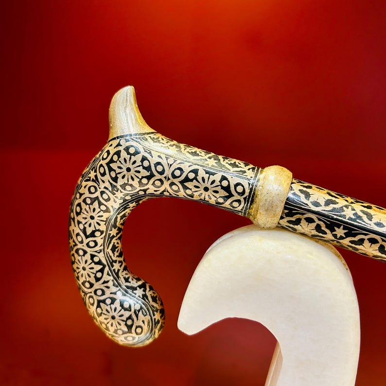 Vintage Indian Mughal Islamic Silver Damascened Peacock Head Hand Grip ...