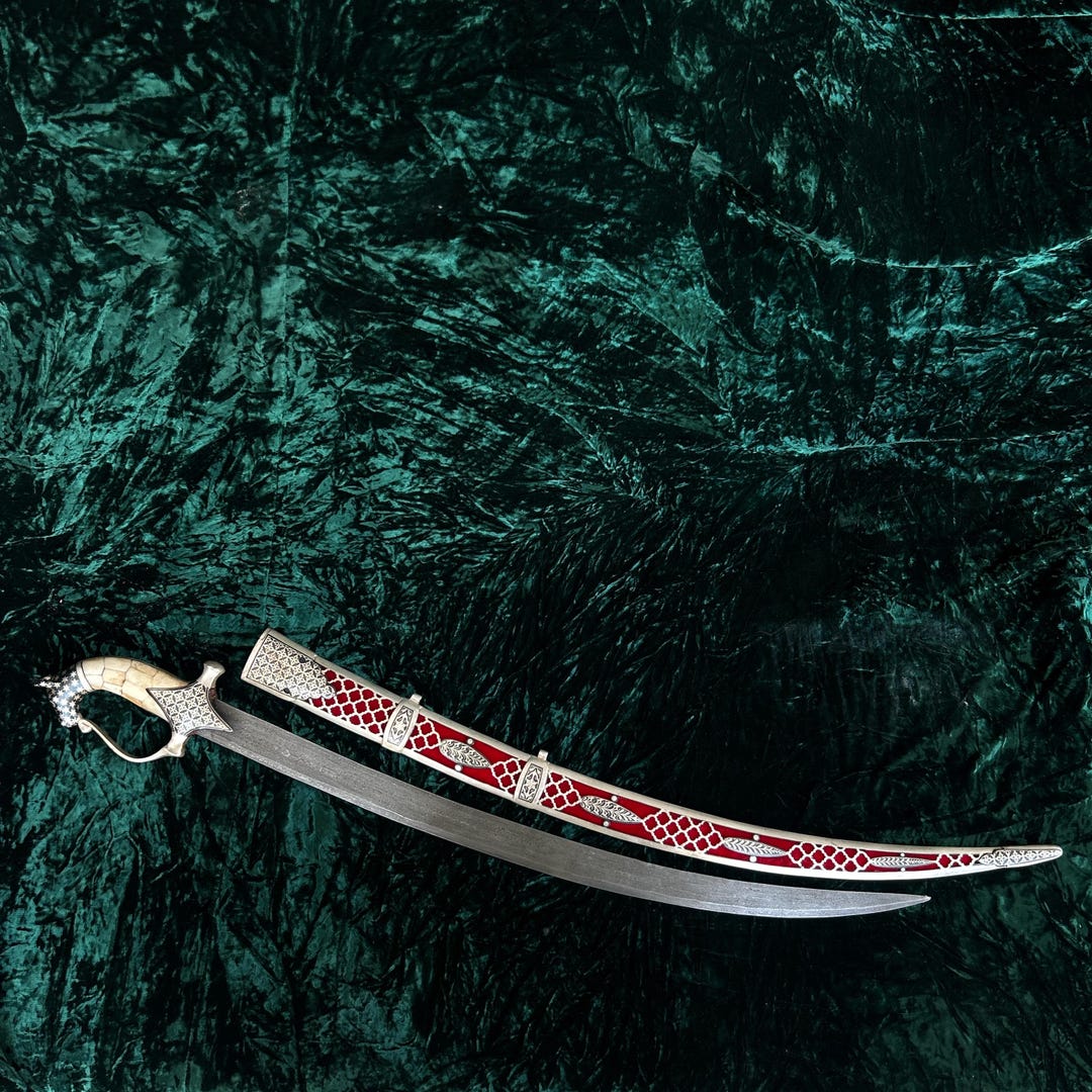 Indian Handicrafted Sikh Rajputana Shamshir With Silver Damascened ...