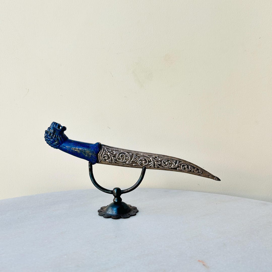 Indian Assorted Tiger Head Hand Grip in Lapis Lazuli Stone Indo Persian ...
