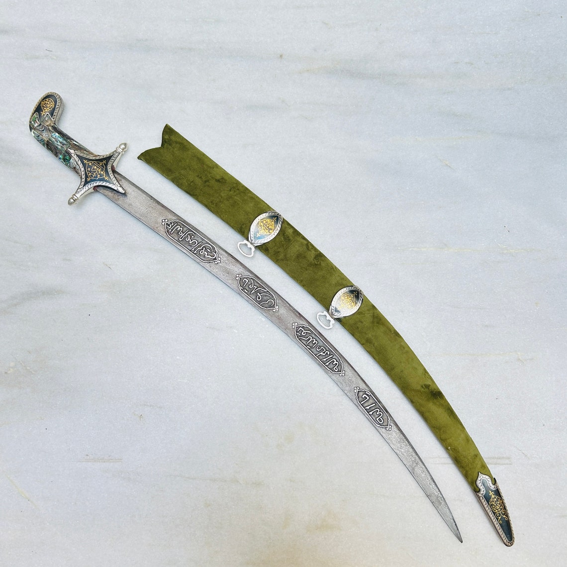 Indian Assorted Shamshir Sword/talwar With Silver Gold Damascening ...