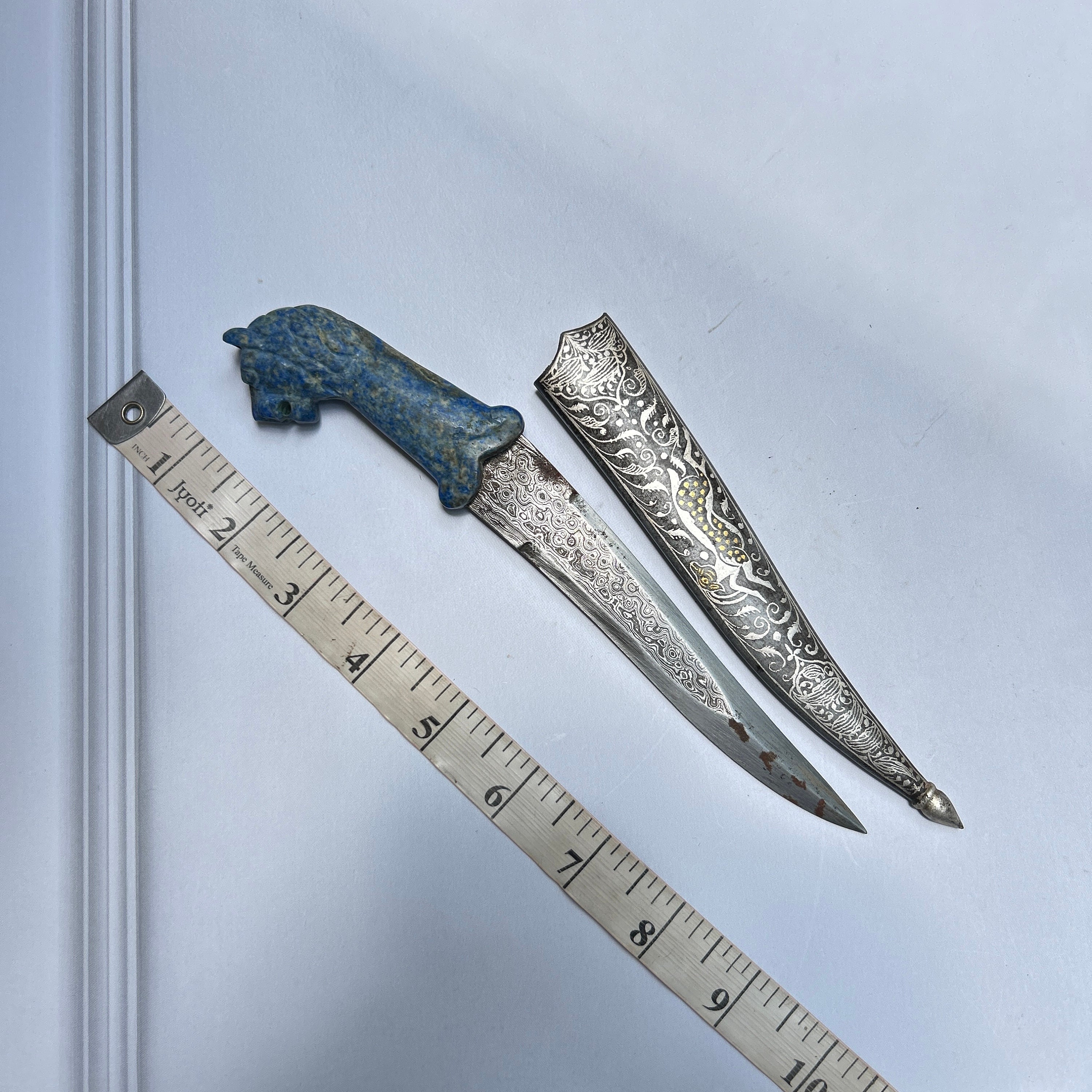 Indian Assorted Dagger Khanjar Knife With Silver and Gold Damascening & Lapis Lazuli Tiger Hear ...