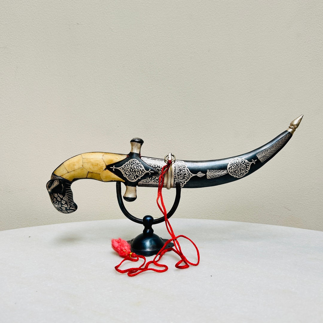 Indian Handcrafted Dagger With Silver Damascening & Ram/sheep Hilt With ...