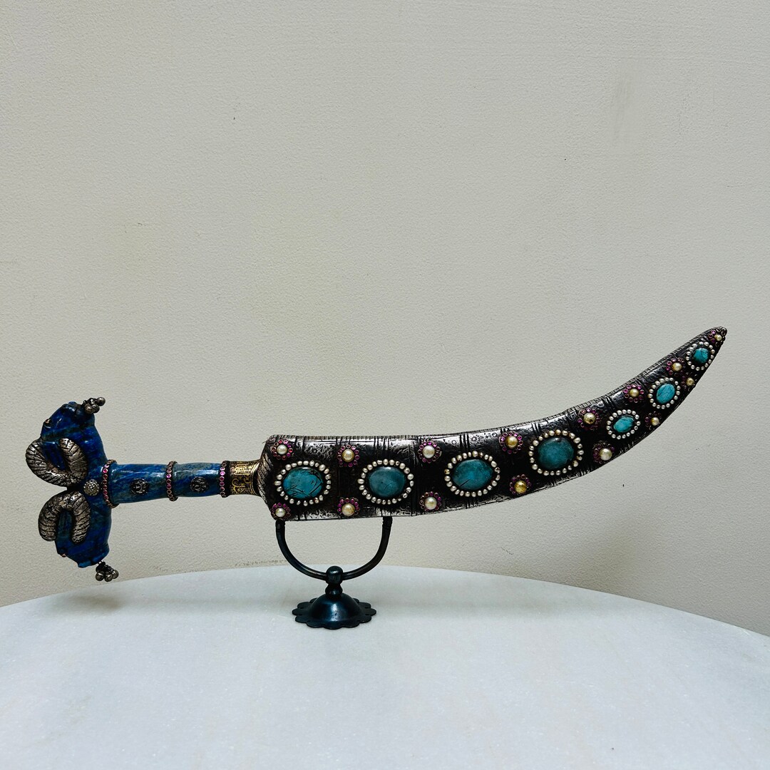 Vintage 20th Century Indian Dagger With Original Gem Stones, Gold ...