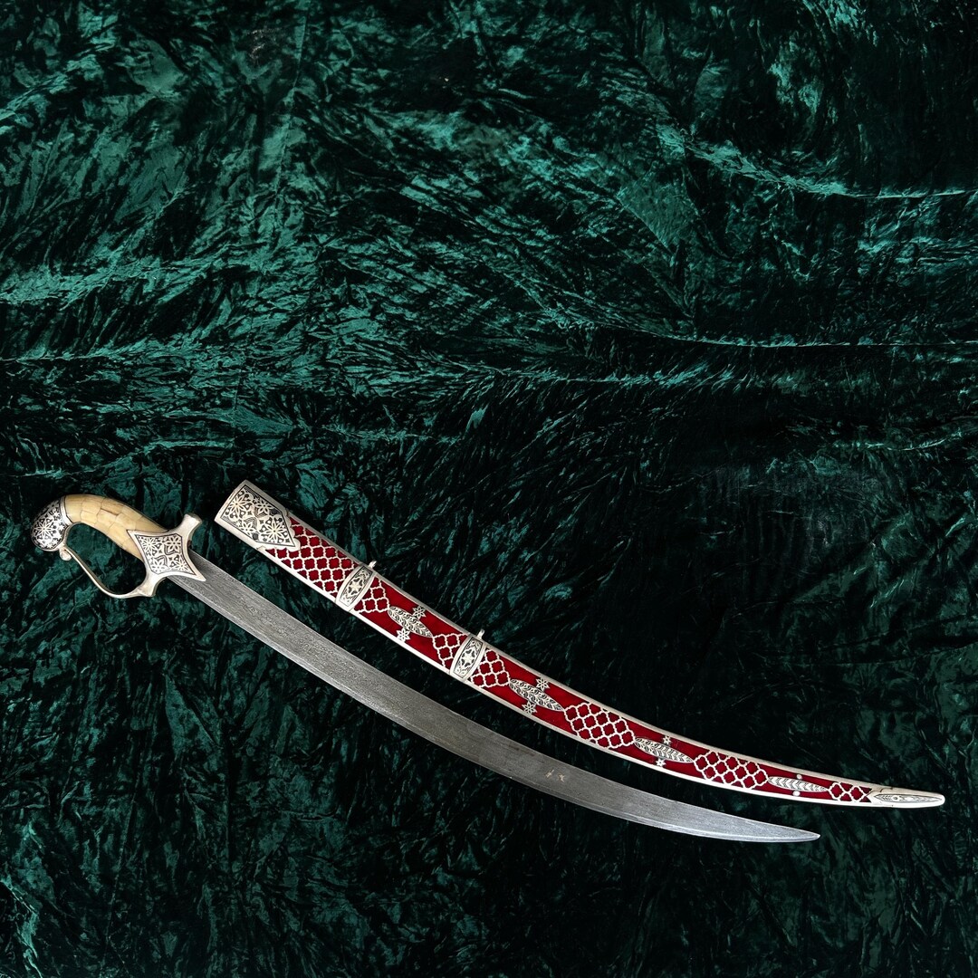 Indian Handicrafted Sikh Rajputana Shamshir With Silver Damascened ...