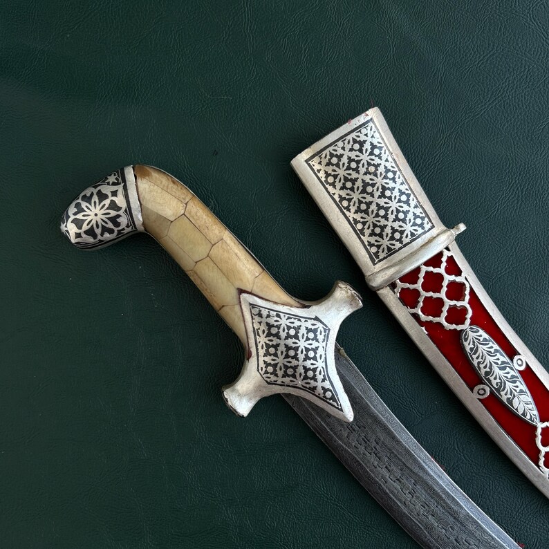 Indian Silver Koftgari Dagger: Peacock Handle, Engraved Sheath - Etsy