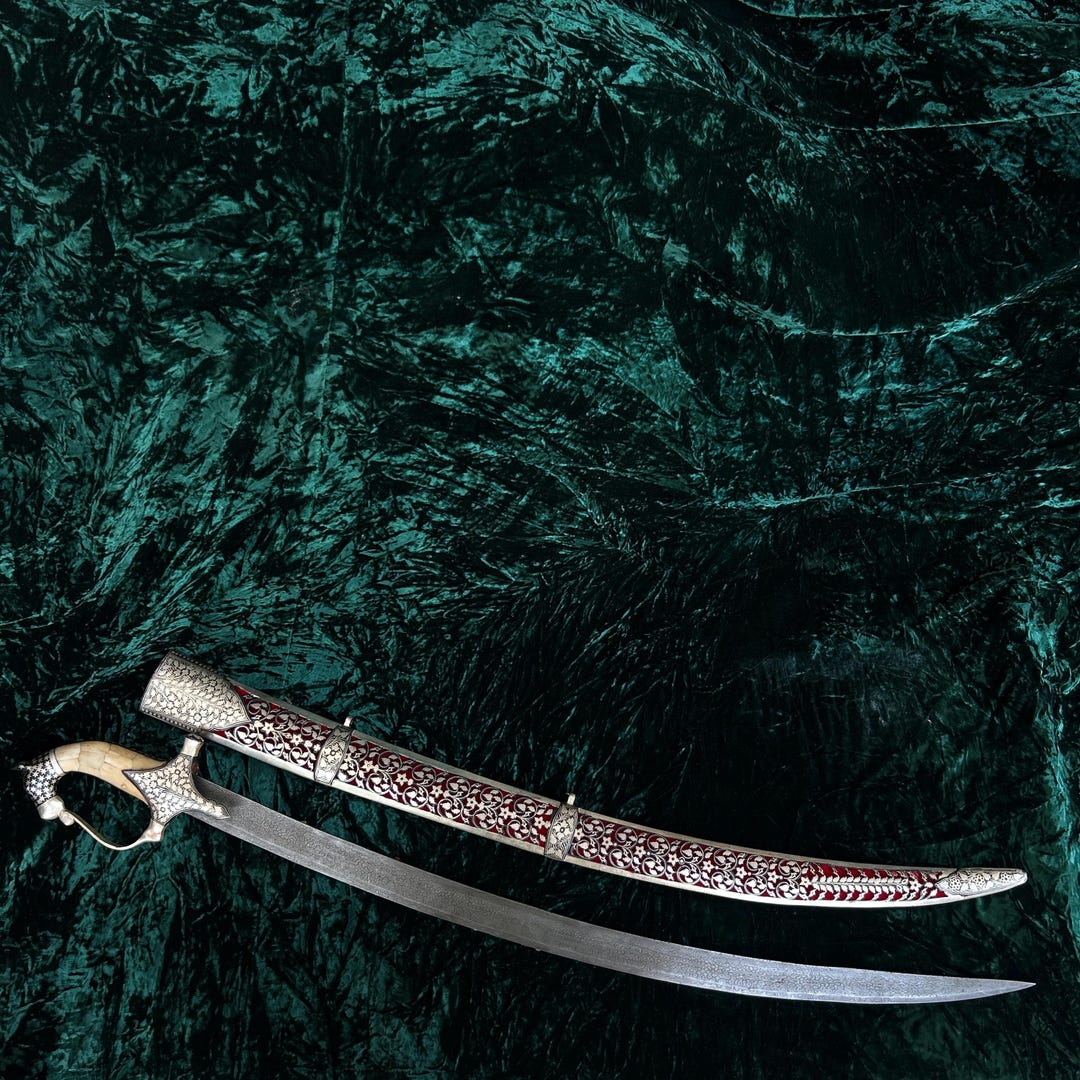 Indian Handicrafted Sikh Rajputana Shamshir With Silver Damascened ...