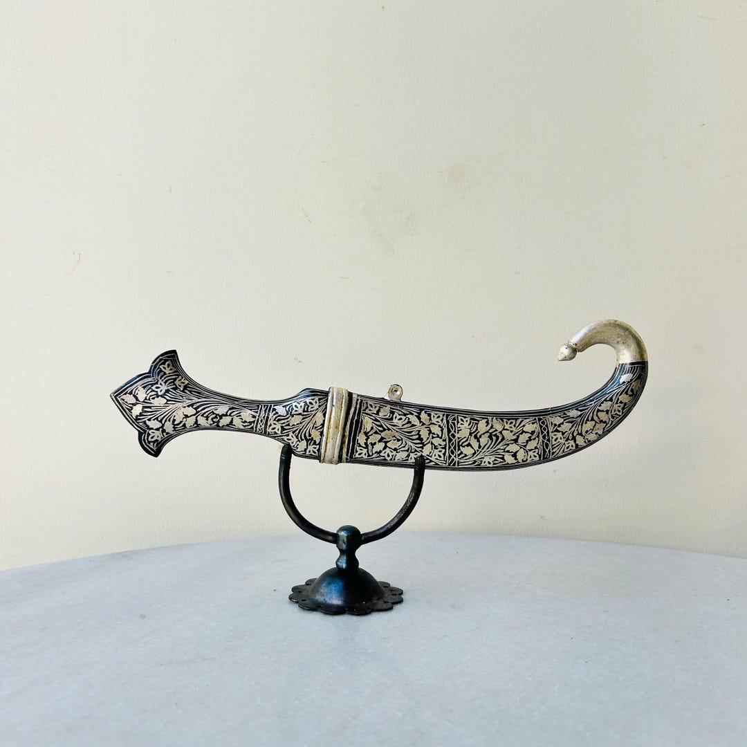Indian Handcrafted Indo Persian Dagger With Silver Koftgari & Damascus ...