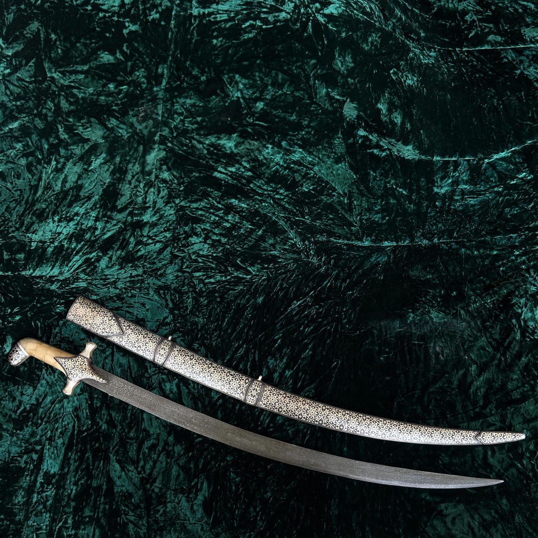 Indian Handicrafted Sikh Rajputana Shamshir With Silver Damascened ...