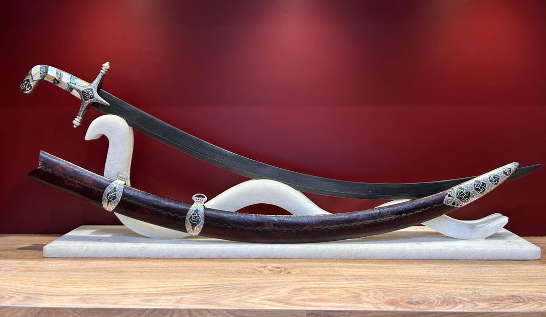 Vintage Damascus Steel Shamshir Sword: Silver Damascening, Mother of ...