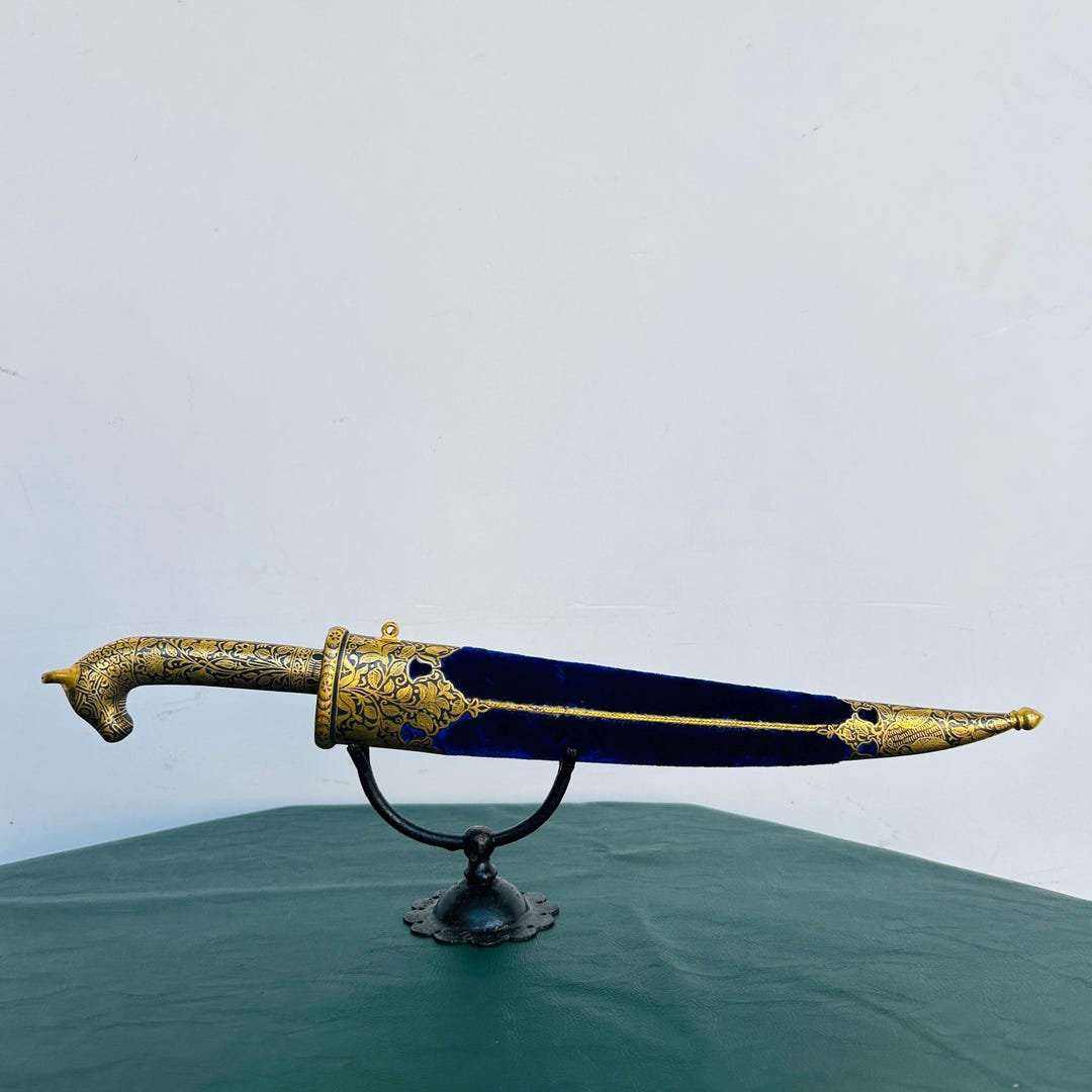 Vintage Indo Persian Damascus Dagger, Horse Face Hilt, Gold Koftgari - Etsy