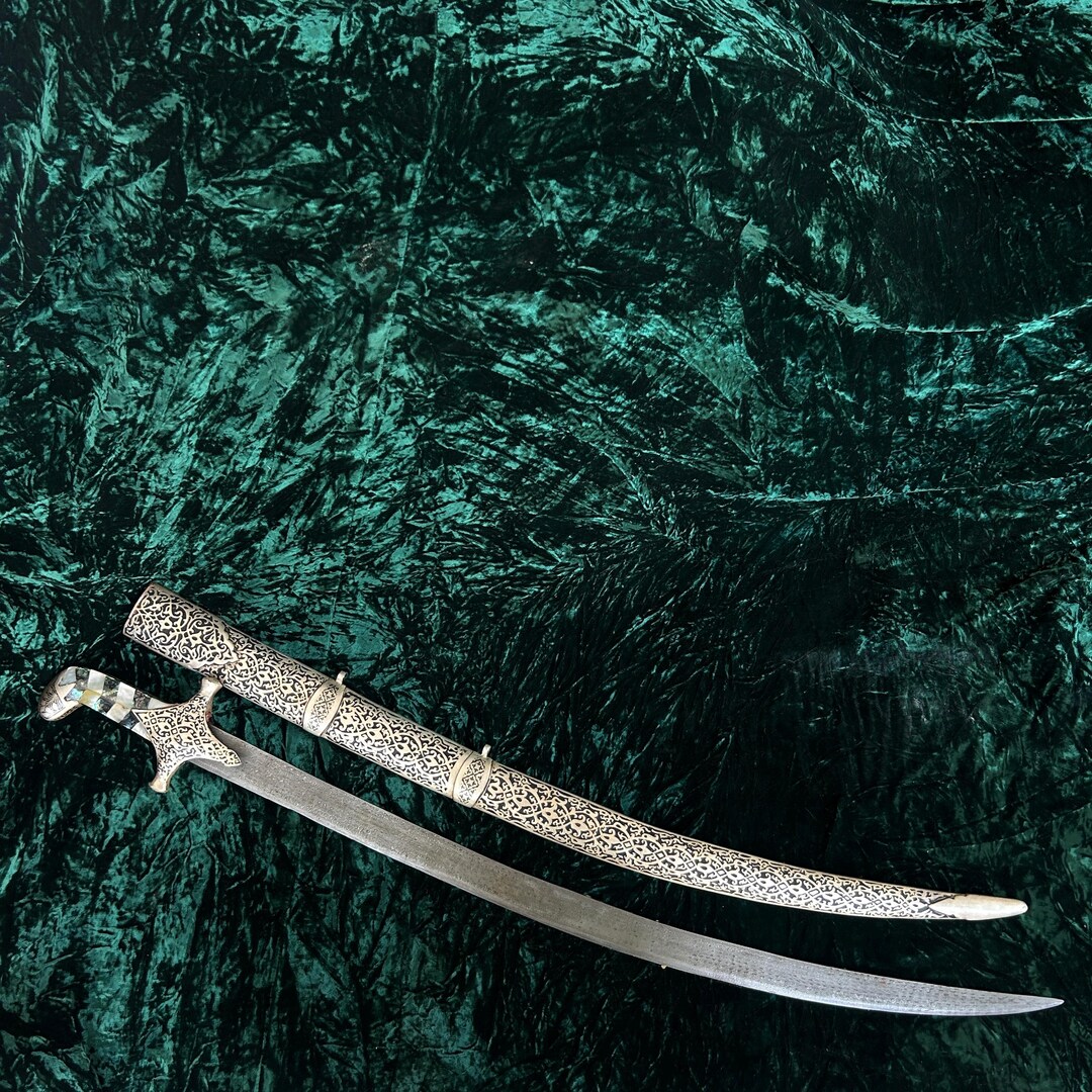 Indian Handicrafted Sikh Rajputana Shamshir With Silver Damascened ...