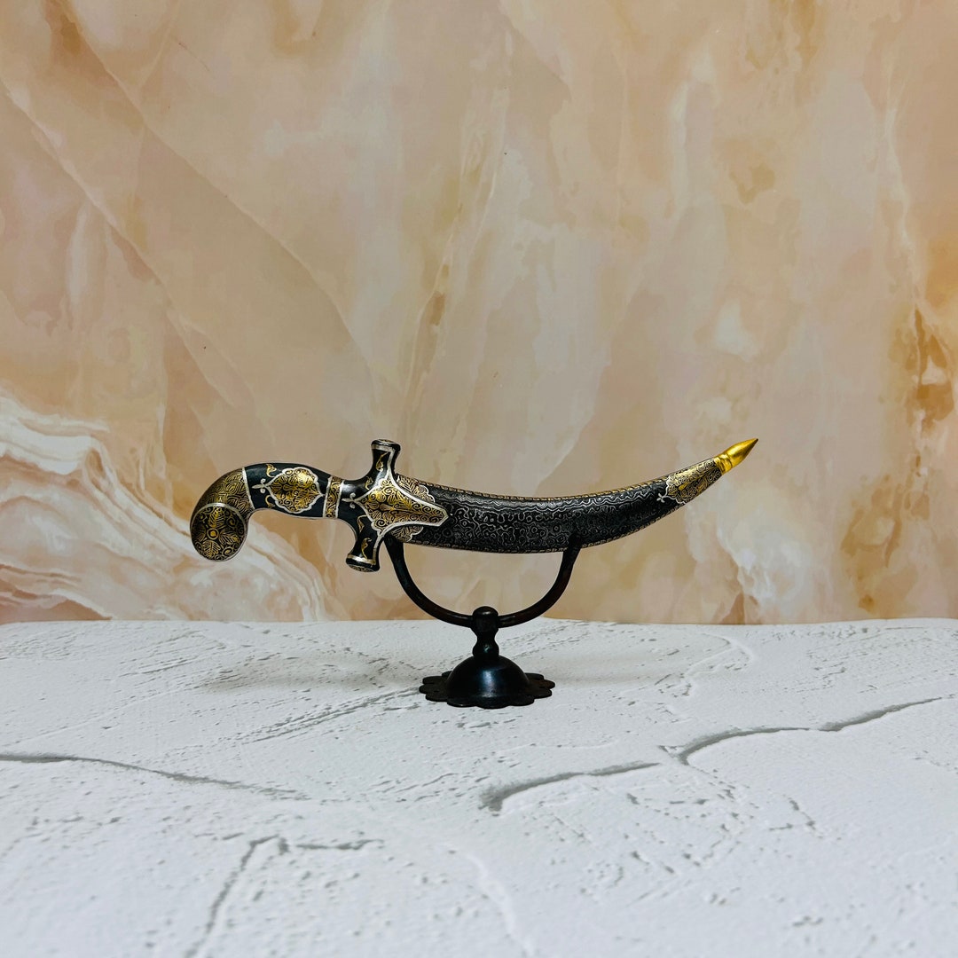 Indian Damascus Dagger Knife, Silver Gold Koftgari Peacock Handle - Etsy