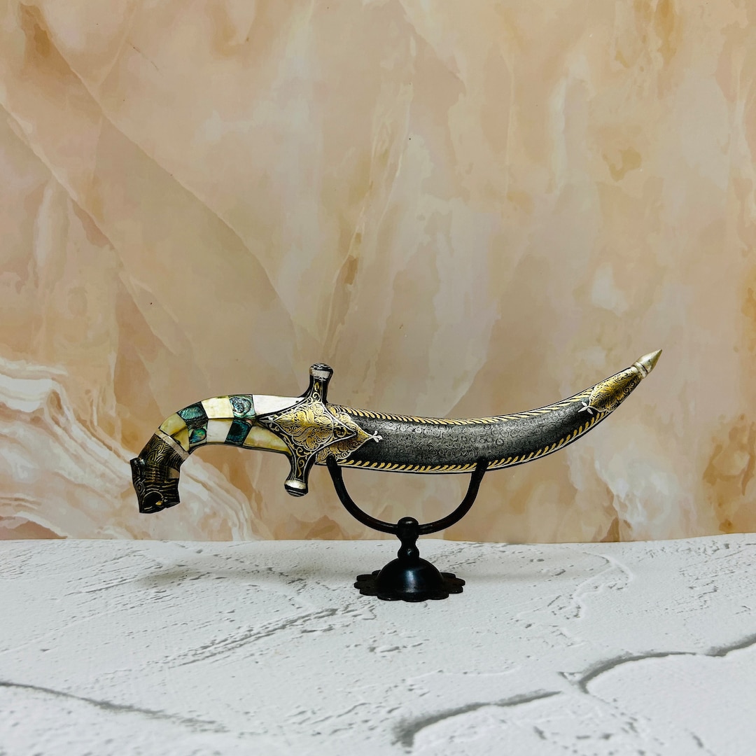 Indian Oriental Tiger Face Head Mother of Pearl Handle Dagger Knife in ...