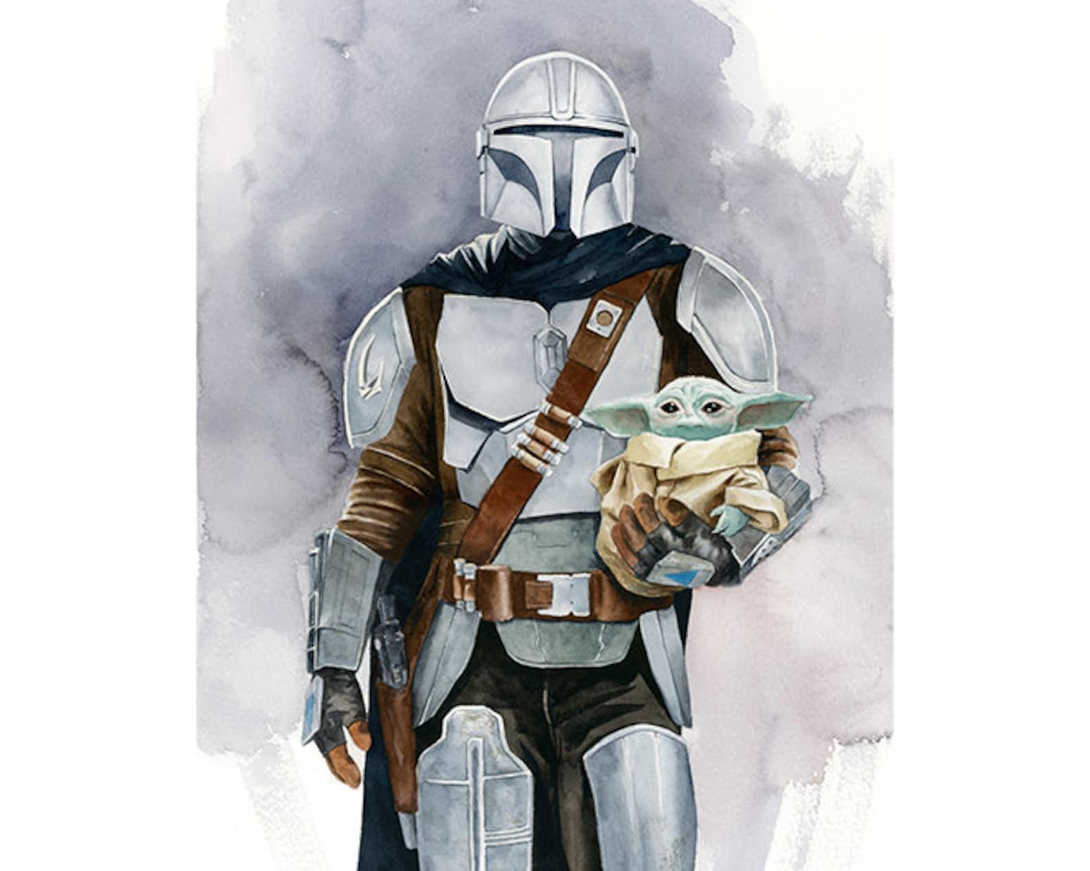 Mandalorian and Grogu Art Print, Baby Yoda Watercolor Fan Art - Etsy