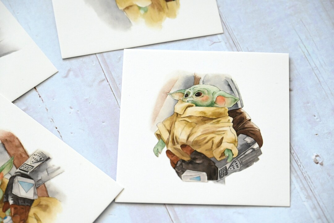 Baby Yoda and Mandalorian Watercolor Note Cards | Grogu, Din Djarin ...
